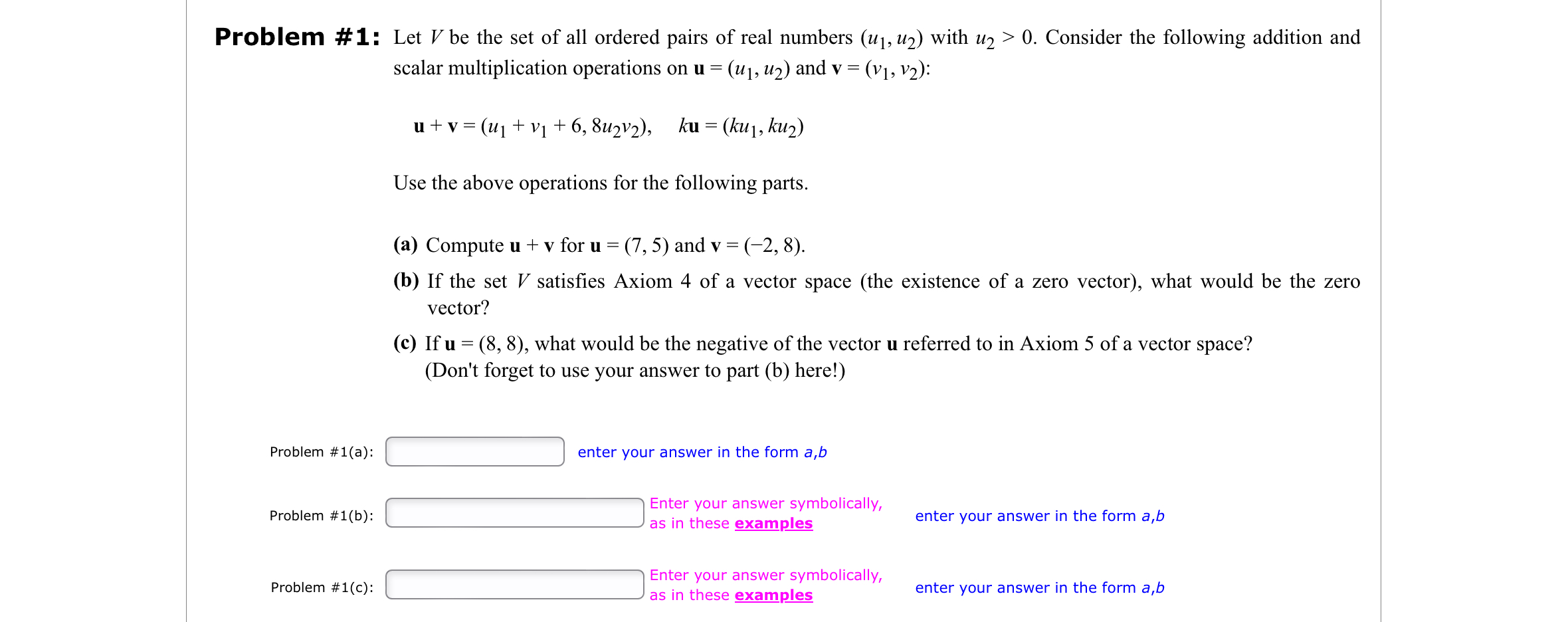 Solved Problem # 1: Let V ﻿be the set of all ordered pairs | Chegg.com