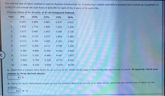 Solved The intemal rate of return method is used by Royston | Chegg.com