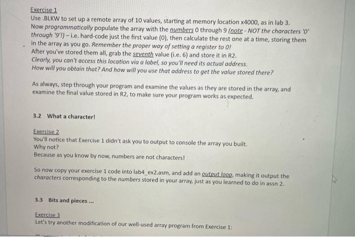 Solved Exercise 1 Use .BLKW to set up a remote array of 10 | Chegg.com