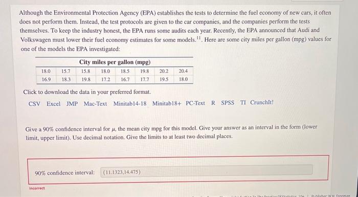 Solved Although the Environmental Protection Agency (EPA) | Chegg.com
