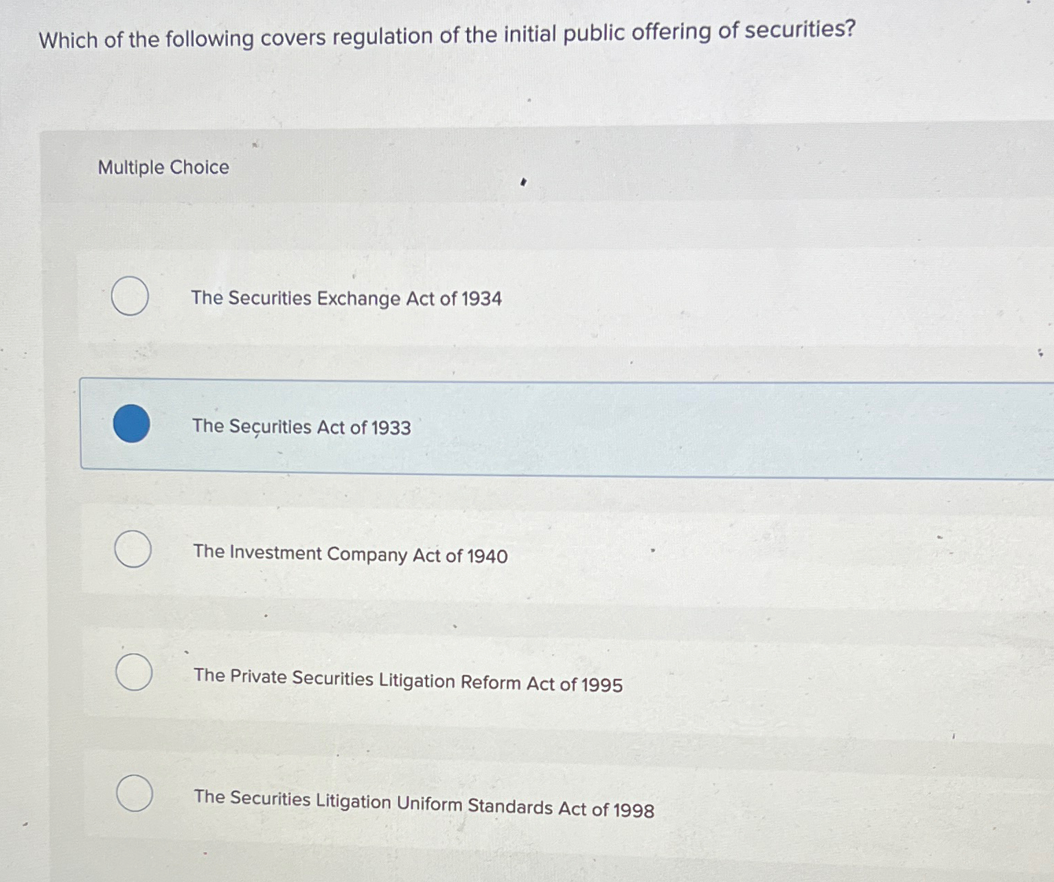 Solved Which of the following covers regulation of the | Chegg.com