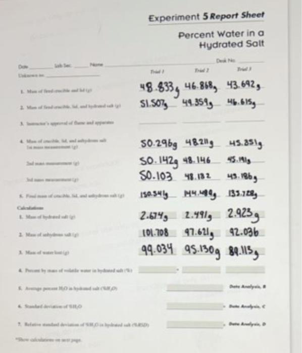 4.percent by mass of volatile water in hydrated salt | Chegg.com