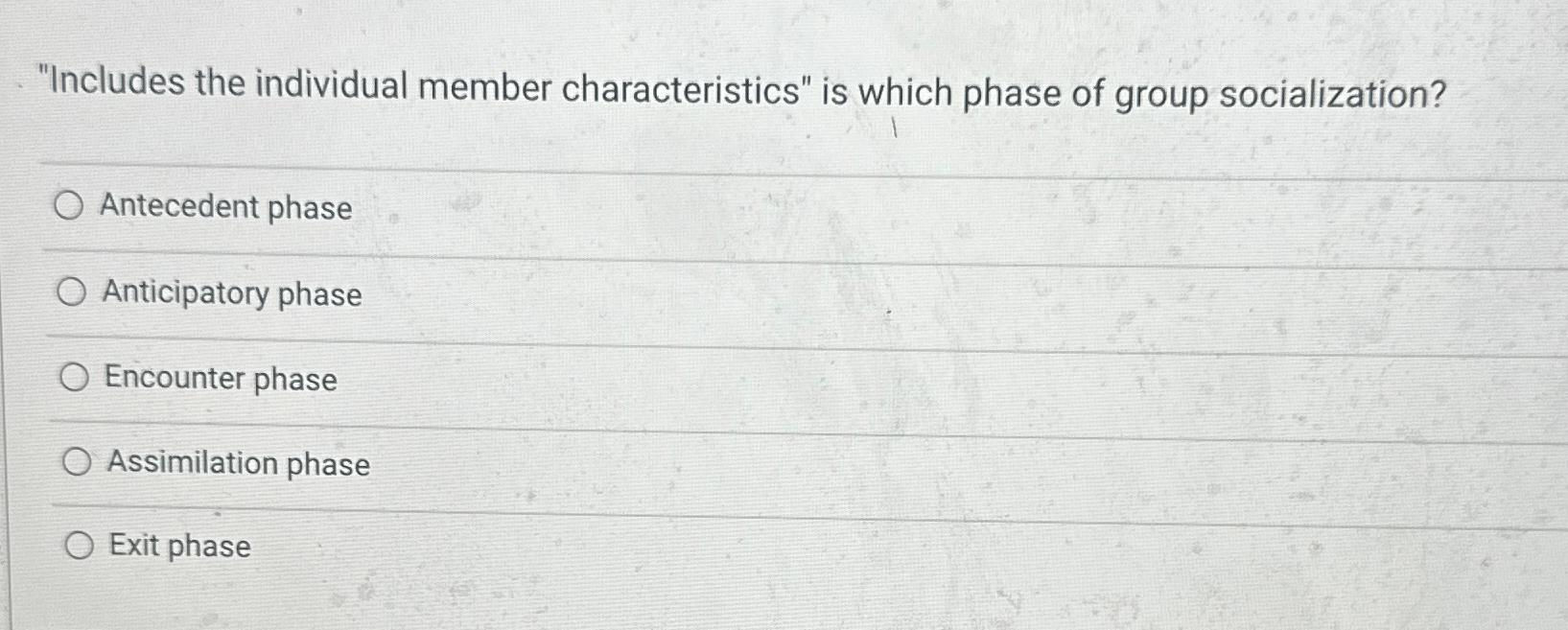 Solved "Includes the individual member characteristics" is | Chegg.com