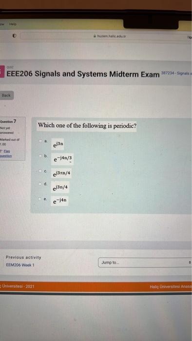 Solved EEE206 Signals and Systems Midterm Exam 317234− | Chegg.com