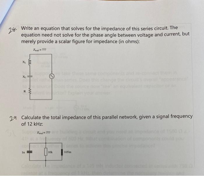 Solved 24. Write an equation that solves for the impedance | Chegg.com