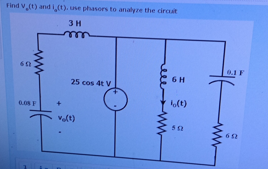 Solved Find v0(t) ﻿and i0(t). ﻿use phasors to analyze the | Chegg.com