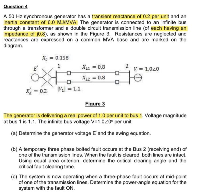 Solved A 50 Hz synchronous generator has a transient | Chegg.com