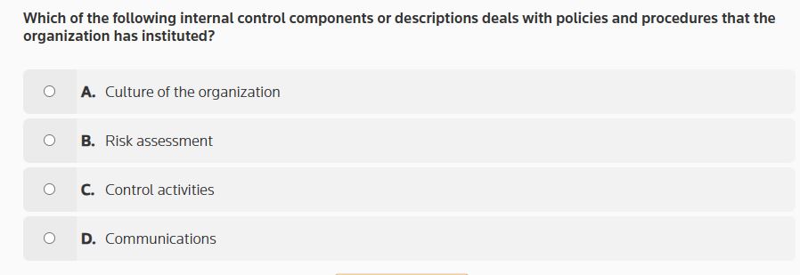 Solved Which of the following internal control components or | Chegg.com