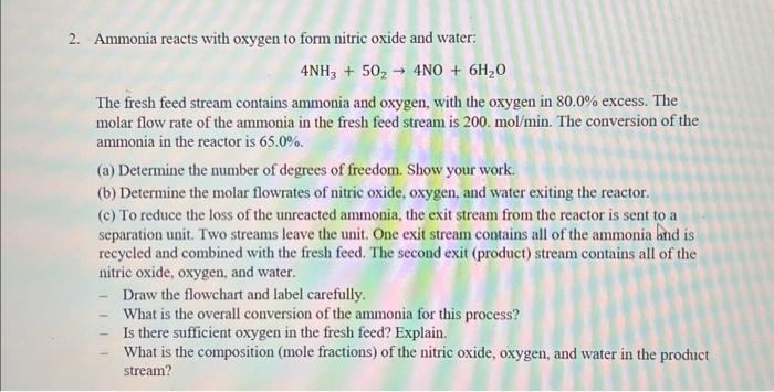 2. Ammonia reacts with oxygen to form nitric oxide | Chegg.com