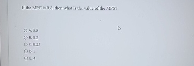Solved If the MPC is 0.8 , ﻿then what is the value of the | Chegg.com
