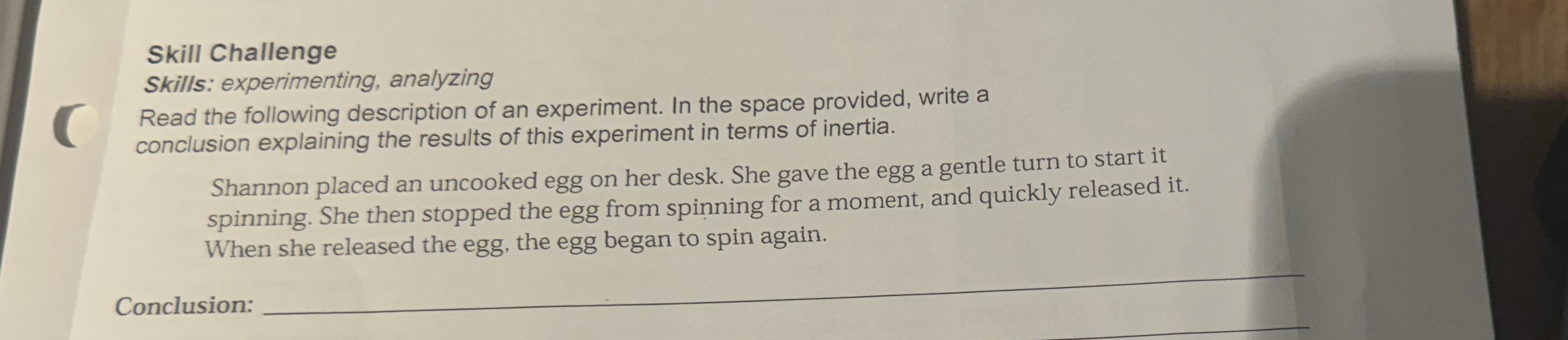 Solved Skill ChallengeSkills: experimenting, analyzingRead | Chegg.com