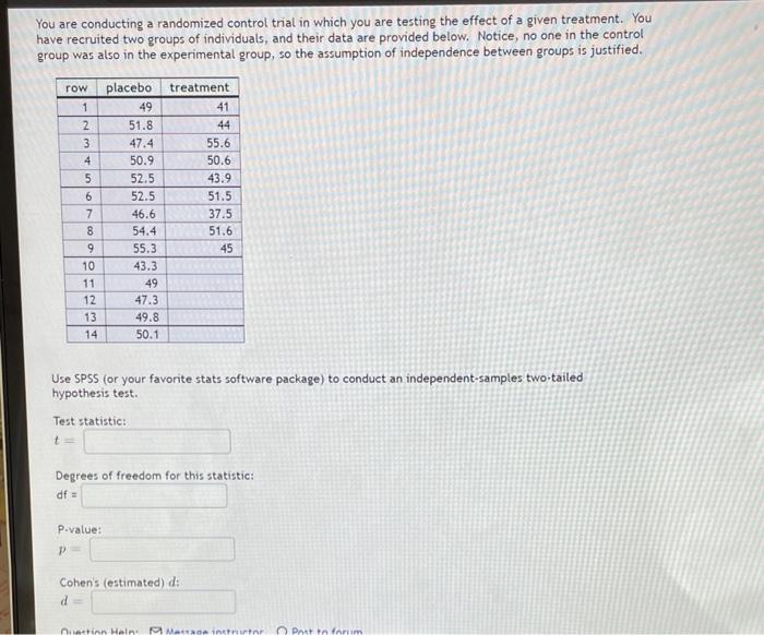 Solved You are conducting a randomized control trial in | Chegg.com