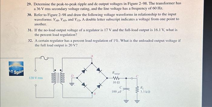 Solved 29. Determine the peak-to-peak ripple and de output | Chegg.com