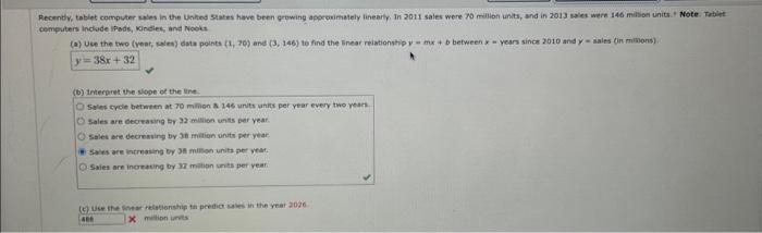 Solved computers include ipsds, Kindies, and Nooks. y=38x+32 | Chegg.com