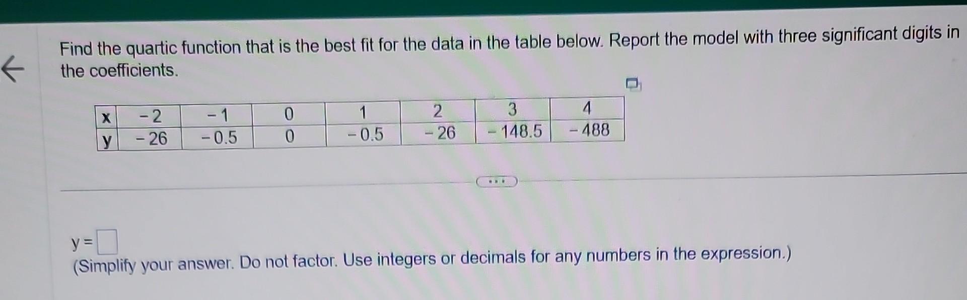 Solved Find the quartic function that is the best fit for | Chegg.com