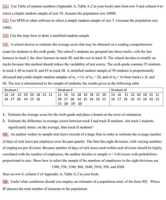 Solved Q1: Use Table of random numbers (Appendix A, Table | Chegg.com