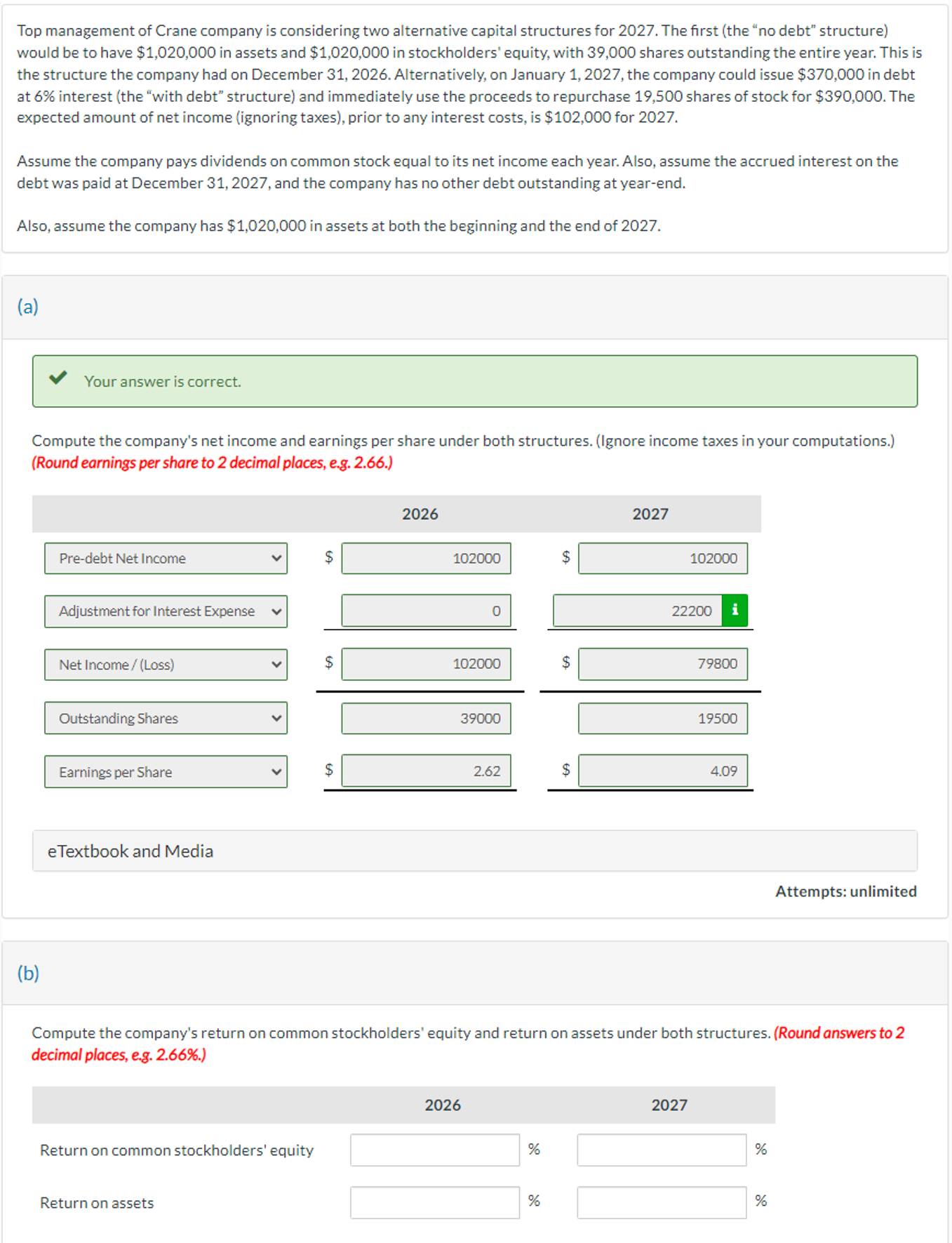 Solved (b)Compute the company's return on common | Chegg.com