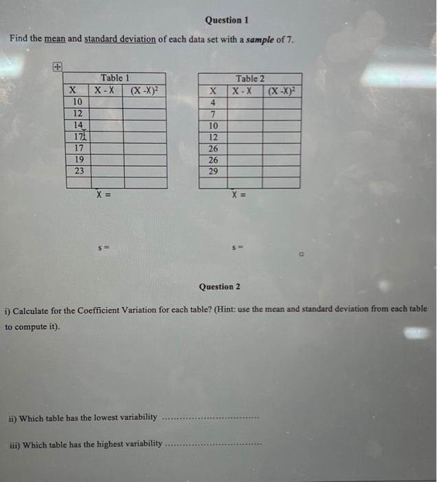 Solved Find the mean and standard deviation of each data set | Chegg.com