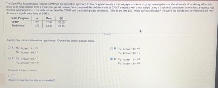 Solved The Core Plus Mathematics Pryoct (CPMP) is an | Chegg.com