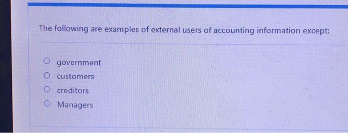 Solved The following are examples of external users of | Chegg.com