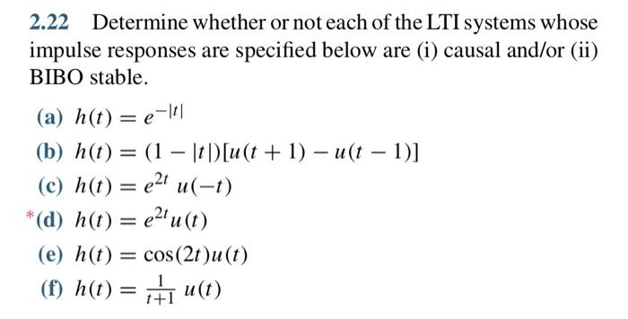 Solved 2.22 Determine whether or not each of the LTI systems | Chegg.com