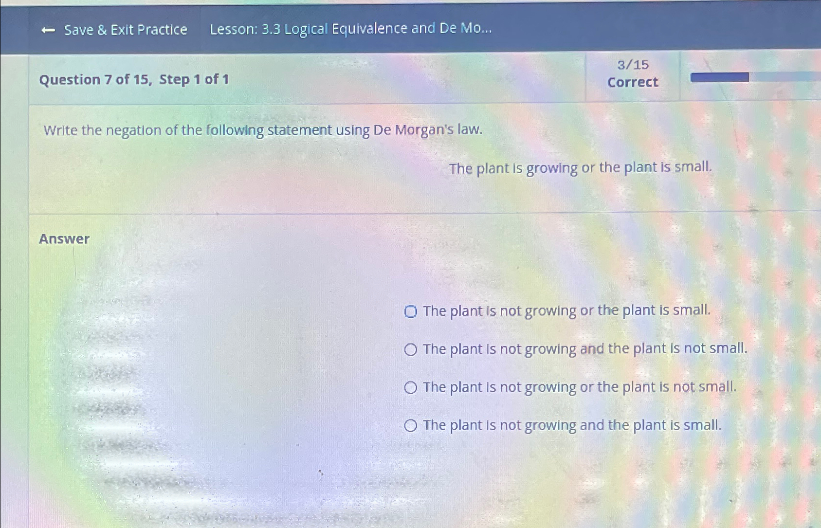 Solved larr Save & Exit PracticeLesson: 3.3 ﻿Logical | Chegg.com