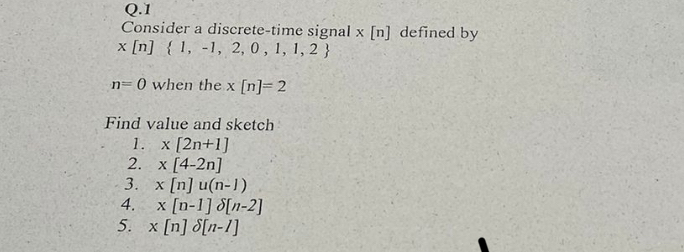 Solved Q. 1Consider a discrete-time signal x[n] ﻿defined by | Chegg.com