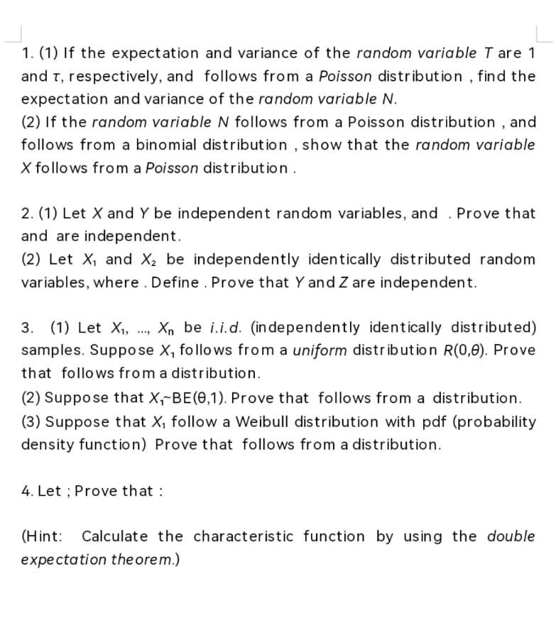 Solved 1 1 If The Expectation And Variance Of The Random 