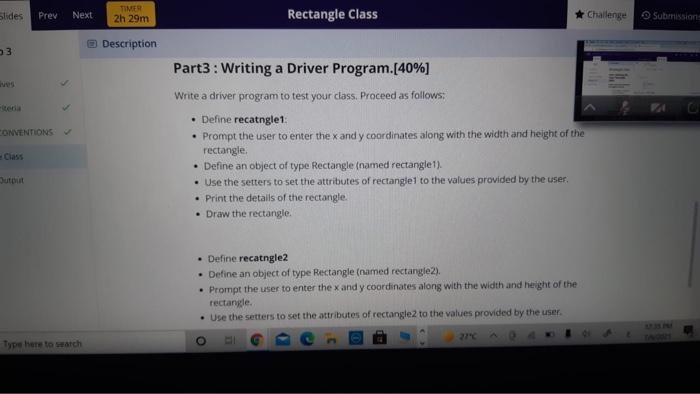 Solved Description Rectangle Class Part1 :Defining the Class | Chegg.com