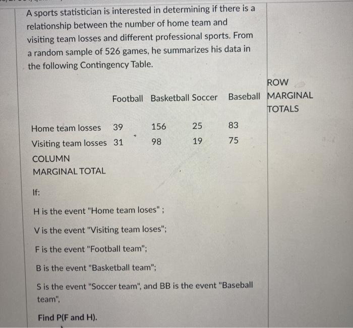 Solved A sports statistician is interested in determining if | Chegg.com