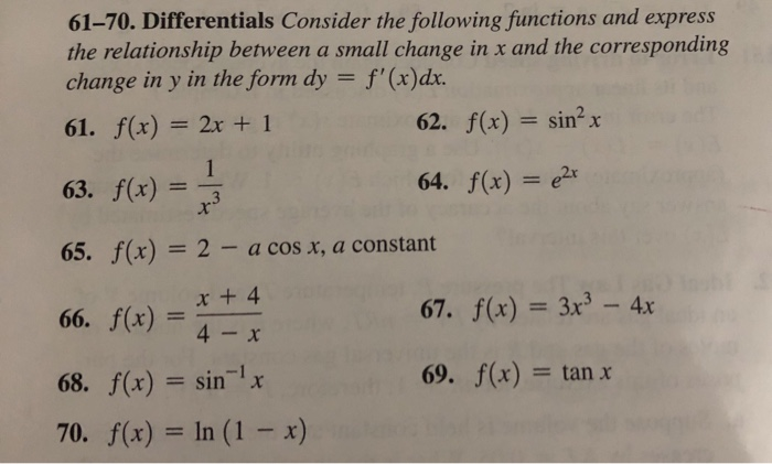 Solved 61-70. Differentials Consider the following functions | Chegg.com