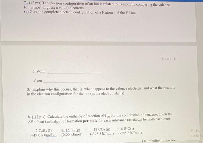 Solved 7. (12 pts) The electron configuration of an ion is | Chegg.com
