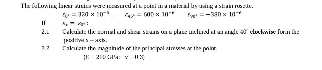 Solved The following linear strains were measured at a point | Chegg.com