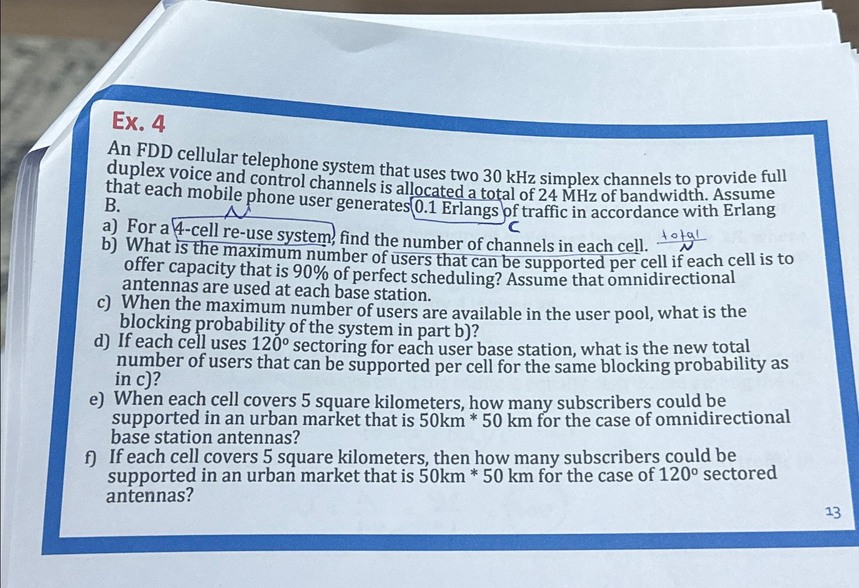 Solved Ex. 4An FDD cellular telephone system that uses two | Chegg.com
