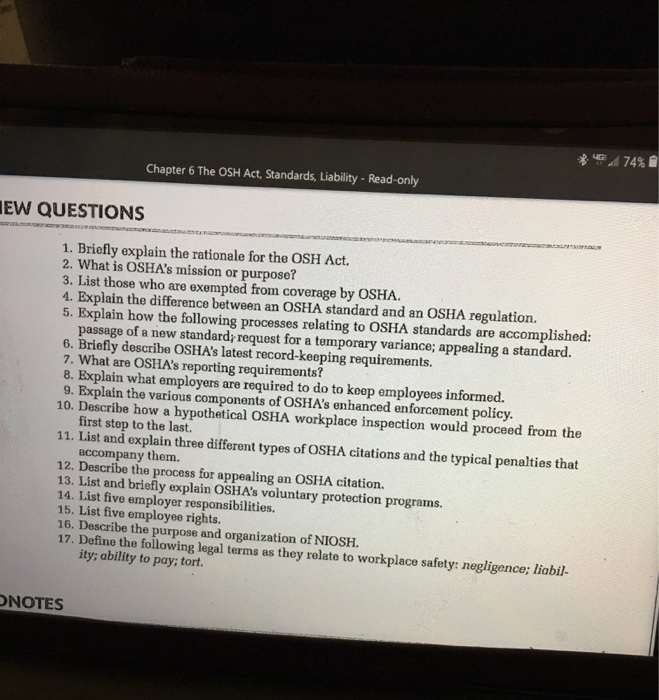 Solved *4.74% Chapter 6 The OSH Act, Standards, Liability - | Chegg.com