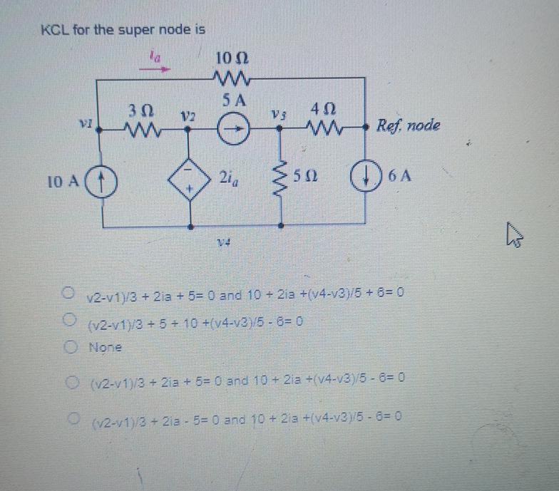 Solved KCL for the super node is | Chegg.com