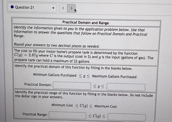 Solved Question 21 Practical Domain and Range Identify the | Chegg.com
