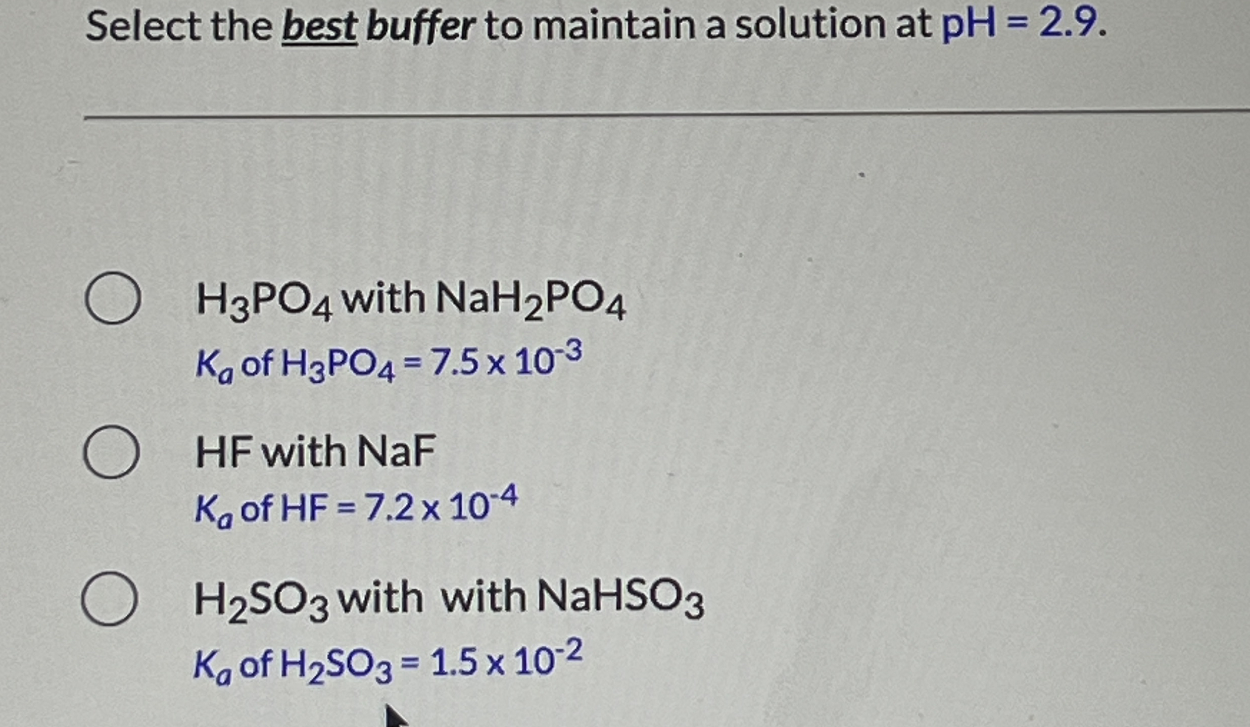 Solved Select the best buffer to maintain a solution at | Chegg.com