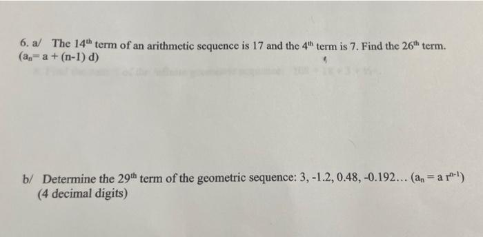 Solved 6. a/ The 14th term of an arithmetic sequence is 17 | Chegg.com
