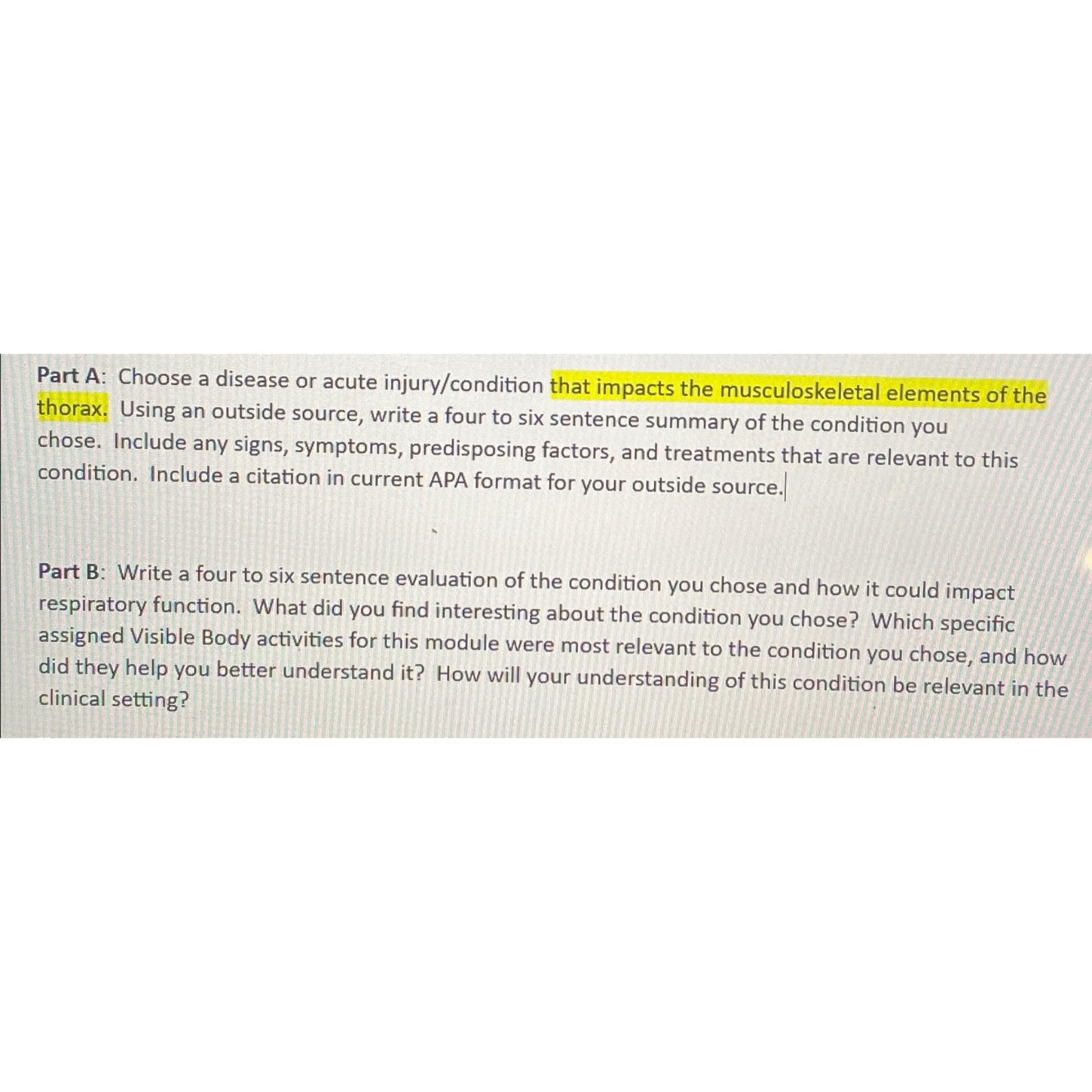 Solved Part A: Choose a disease or acute injury/condition | Chegg.com