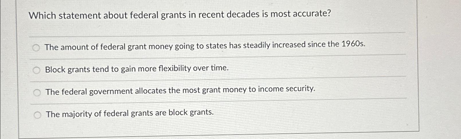 Solved Which statement about federal grants in recent | Chegg.com