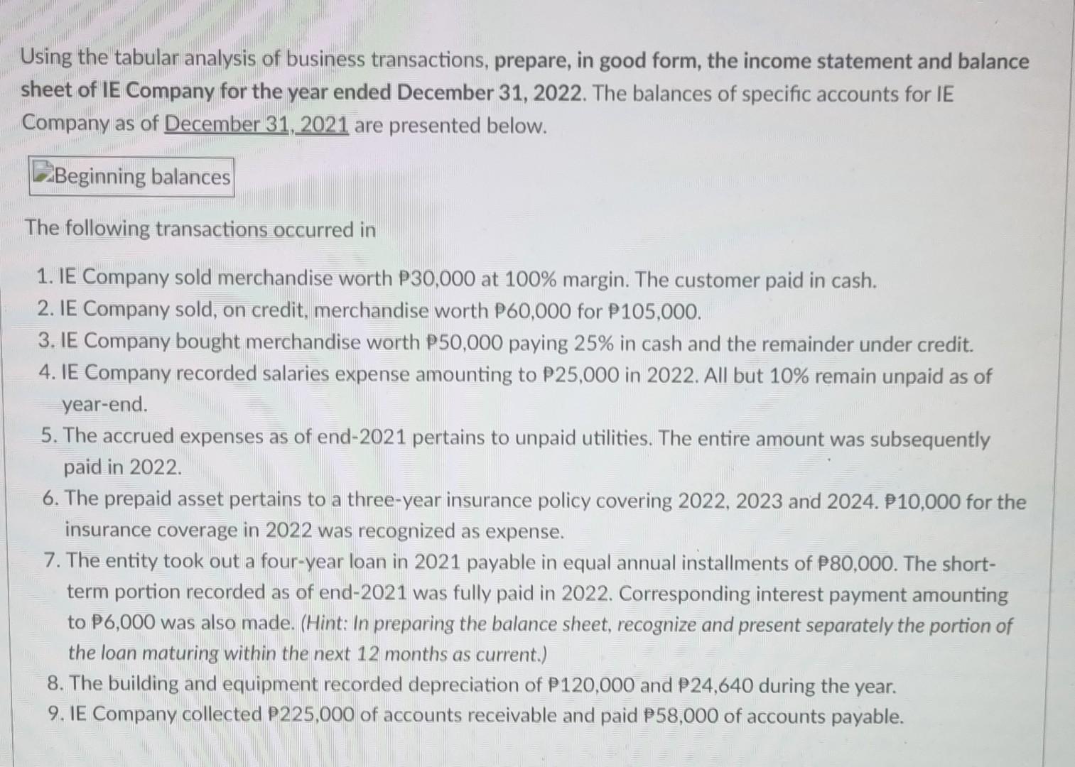 Solved Using the tabular analysis of business transactions, | Chegg.com