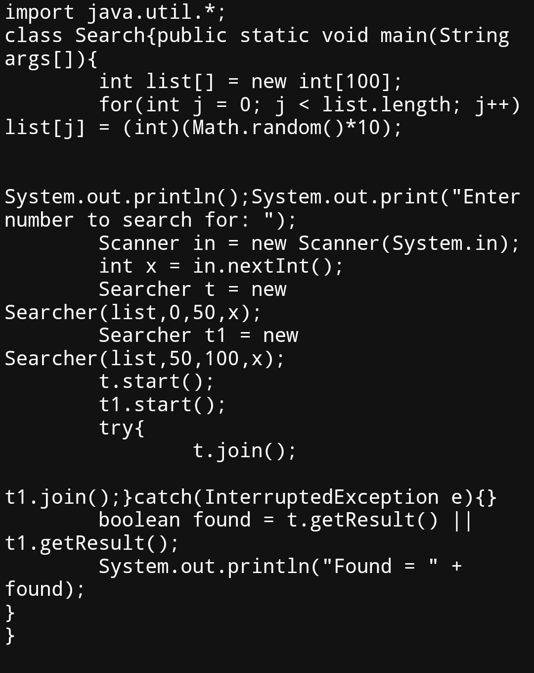 Solved Given the searcher thread code to search for a value | Chegg.com