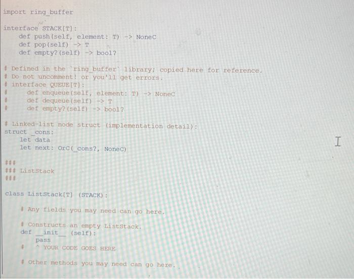 Solved import ring buffer interface STACK [T]: def push | Chegg.com
