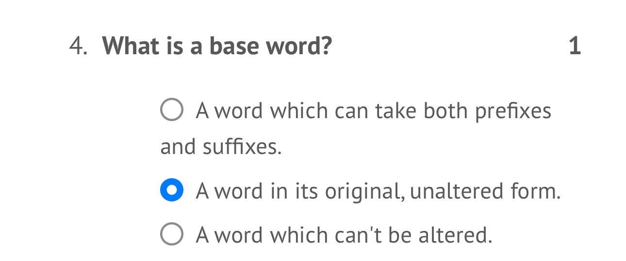 Solved What is a base word?1A word which can take both | Chegg.com