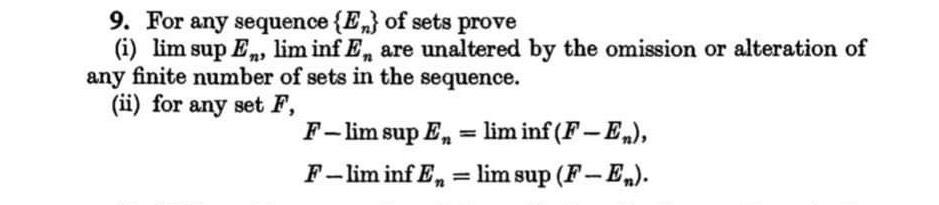 Solved For any sequence {En} ﻿of sets prove(i) ﻿lim | Chegg.com