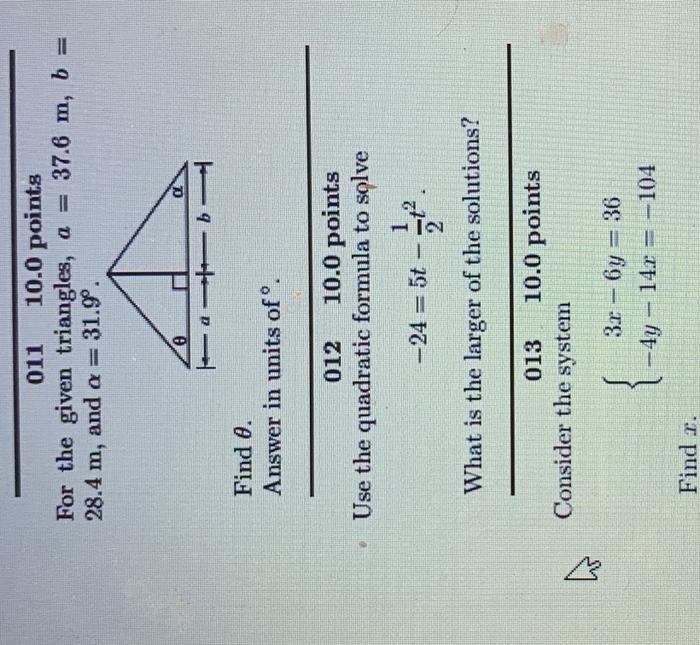 Solved 011 10.0 points For the given triangles, a=37.6 m,b= | Chegg.com