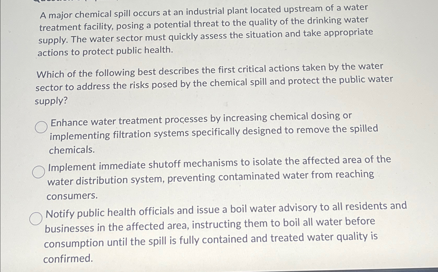 Solved A major chemical spill occurs at an industrial plant | Chegg.com
