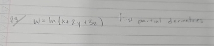 Solved ω=ln(x+2y+3z) ﻿first partial der.ctres | Chegg.com