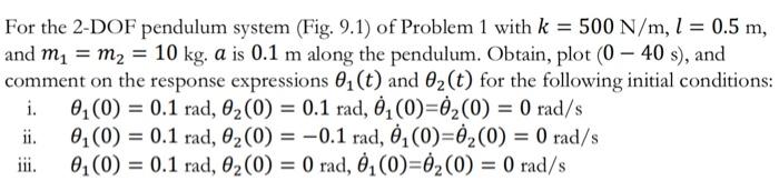 Solved Figure 9 1 Two Pendulum System For Problem 1 For The